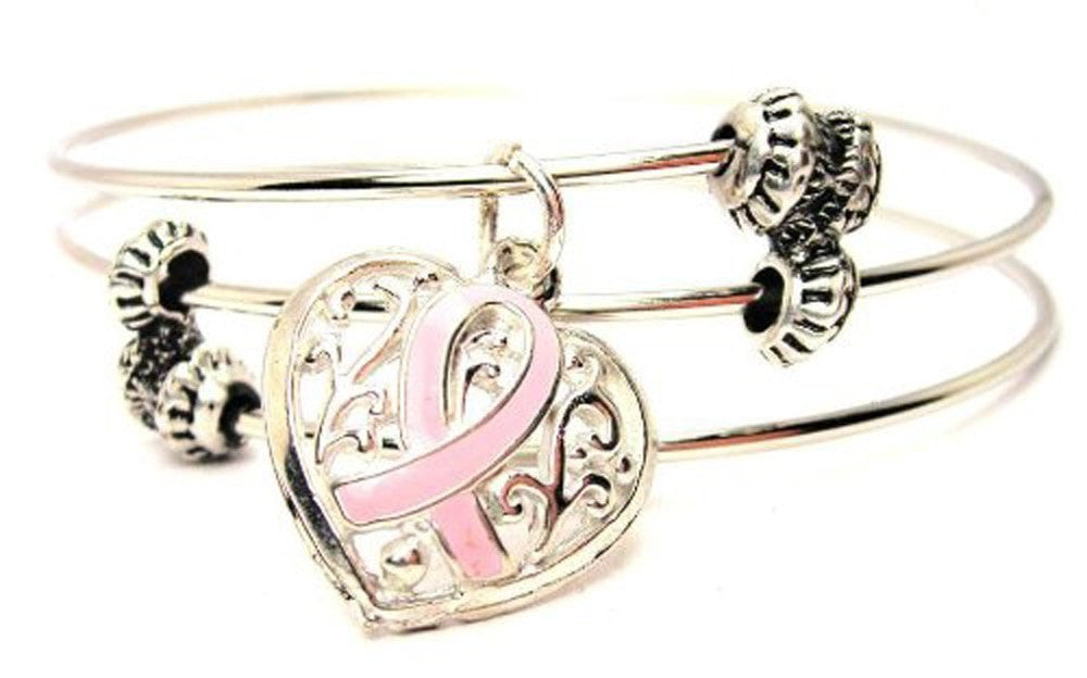 Lace Heart Awareness Ribbon Hand Painted Triple Style Expandable Bangle ...
