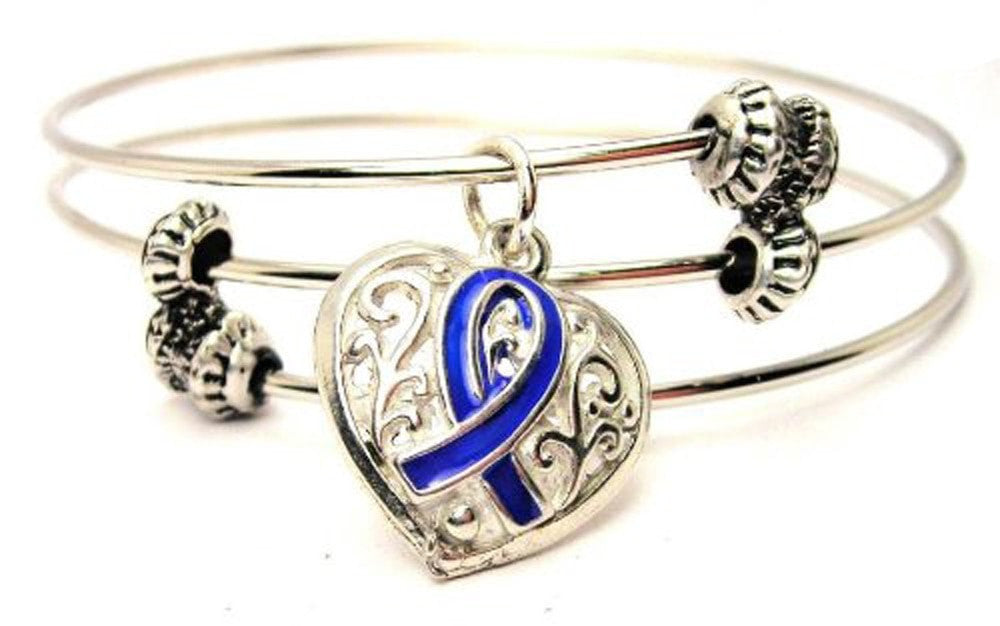Lace Heart Awareness Ribbon Hand Painted Triple Style Expandable Bangle ...